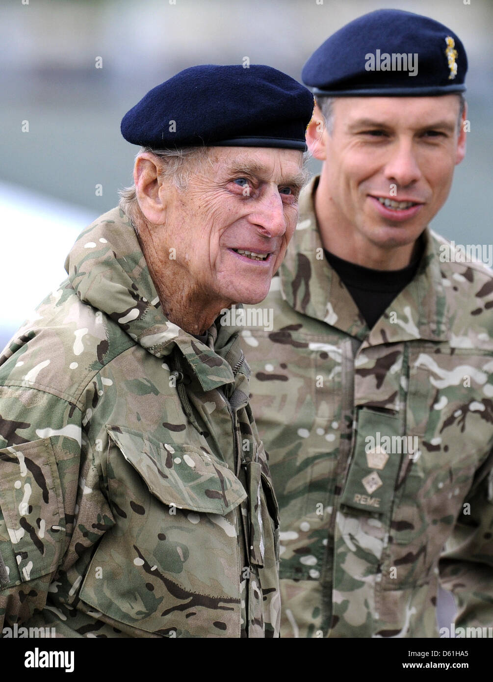 Prince Philip, Duke of Edinburgh (L) arrives to the Barker Barracks to ...
