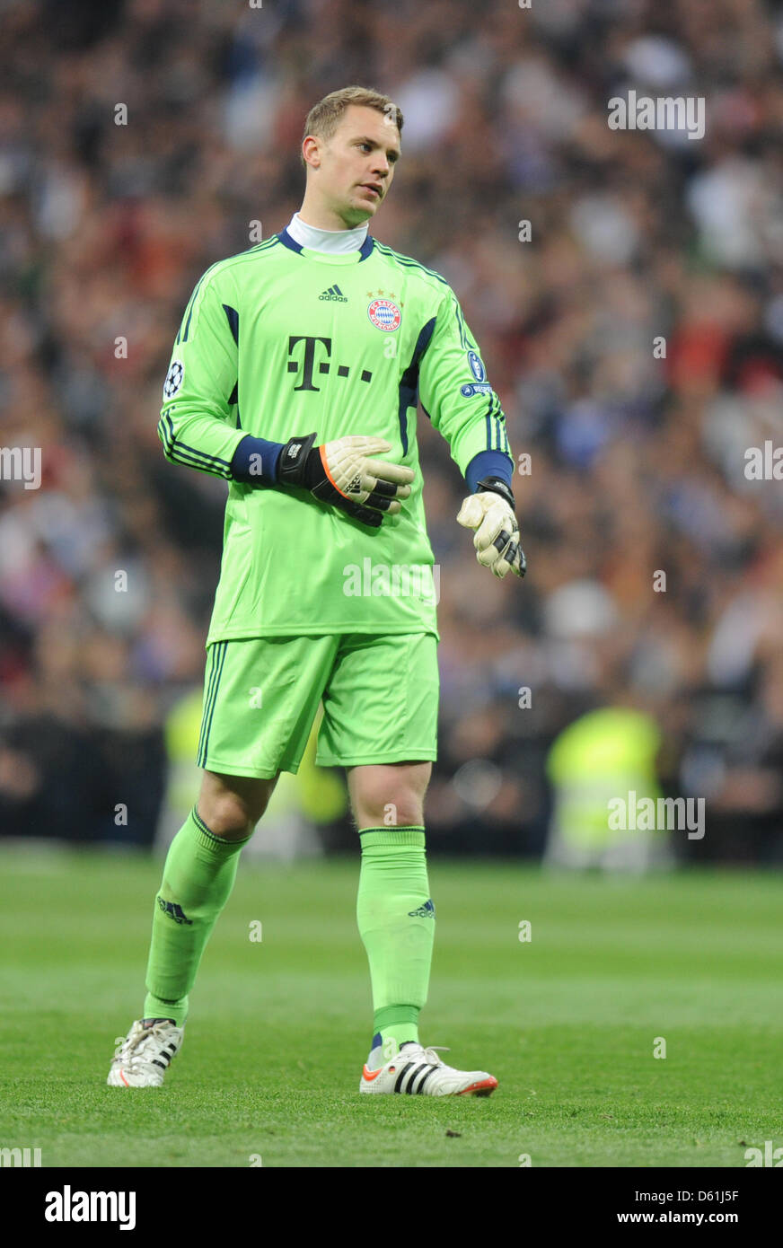 Munich's goalkeeper Manuel Neuer reacts during the Champions League ...