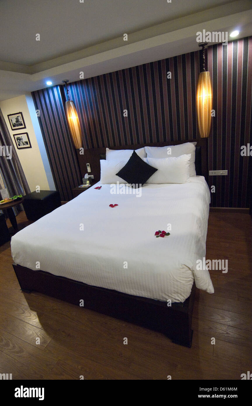 Vertical wide angle of the interior of a new modern boutique hotel's ...