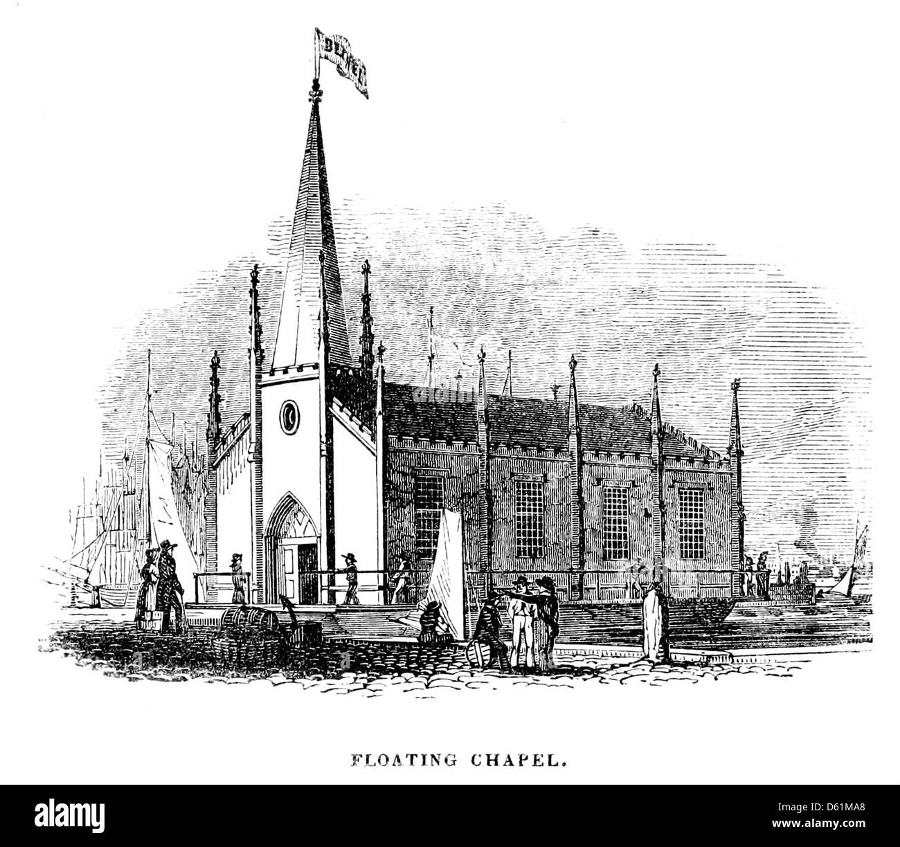 An 1846 illustration of the Floating Chapel in New York City, a notable ...