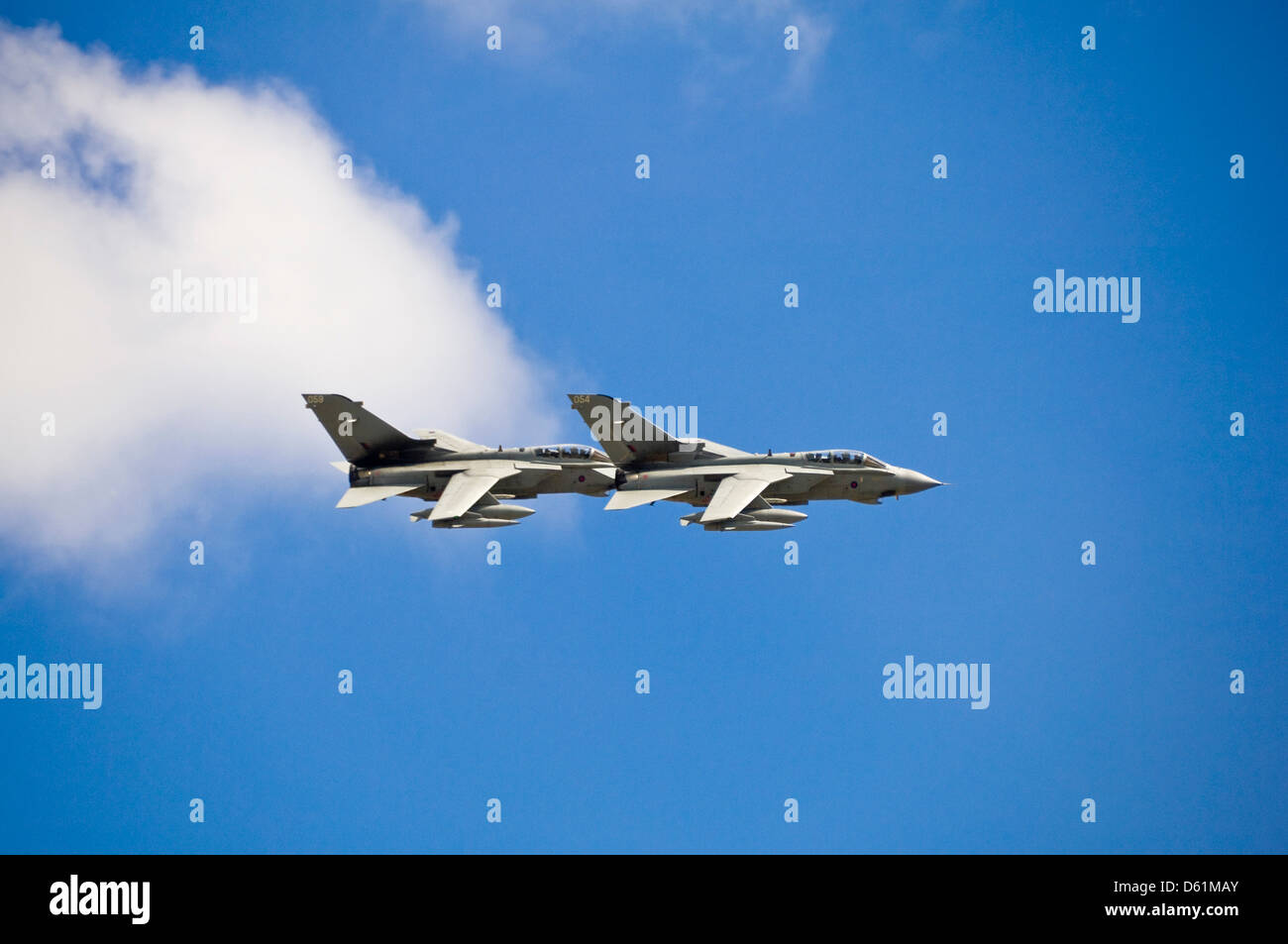 Horizontal view of two Tornado F3's flying side by side during an air ...