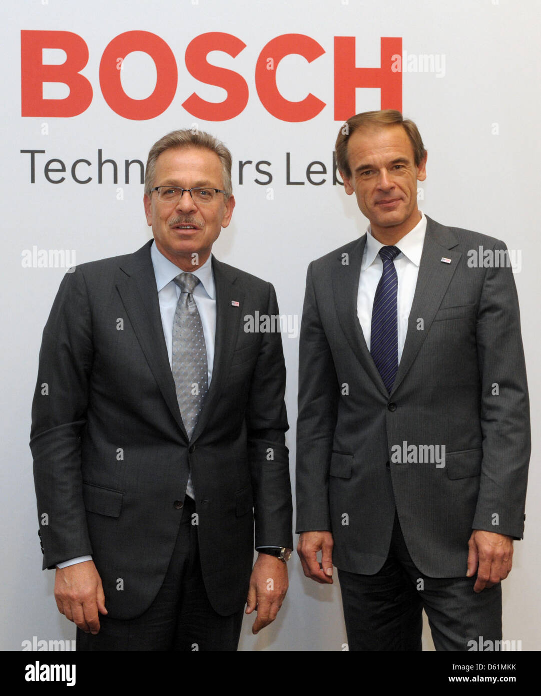 Chairman of the management of Robert Bosch Ltd Franz Fehrenbach (L) and ...