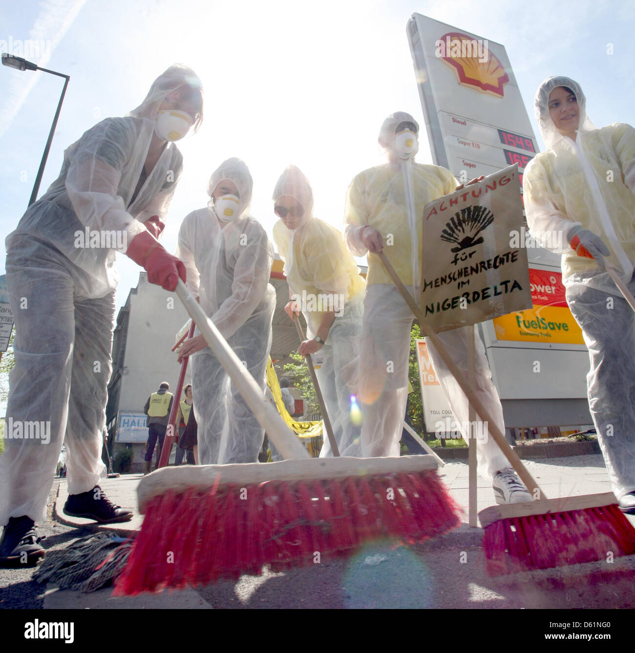 Activists of human rights organisation Amnesty International clean and ...