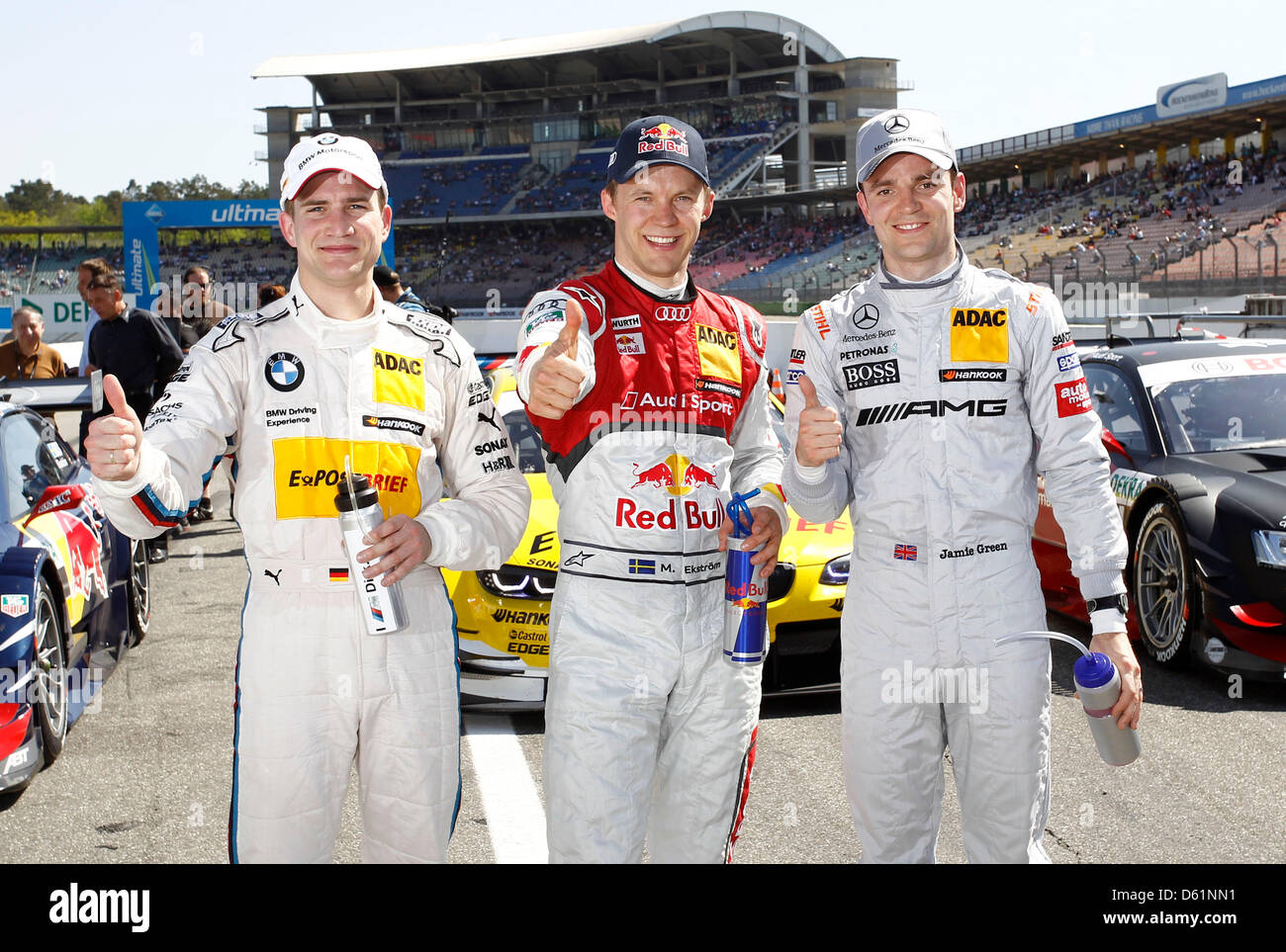 Swedisch Audi race pilot Mattias Ekstrom (C) of ABT Sportsline Team ...