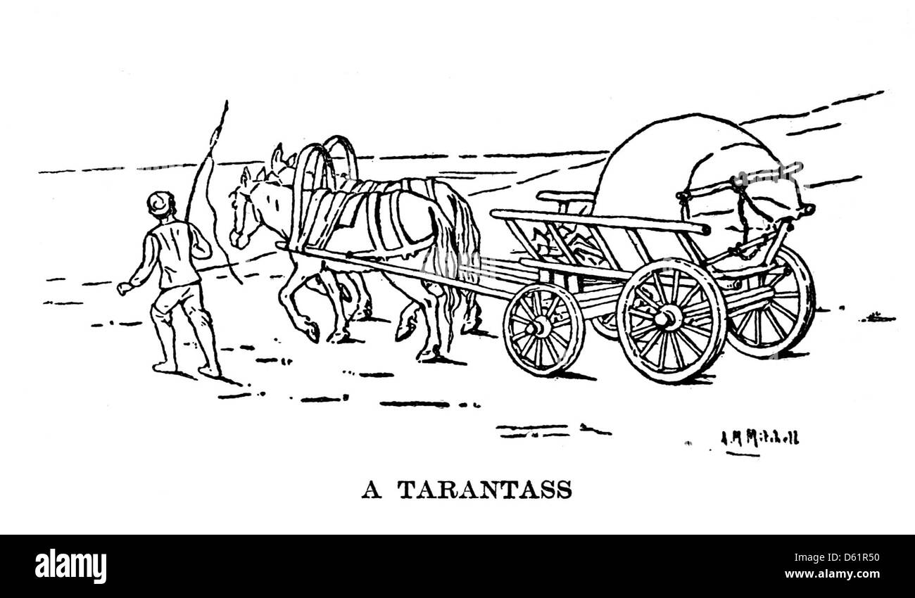 A 1901 photograph featuring a tarantass, a traditional Russian carriage ...