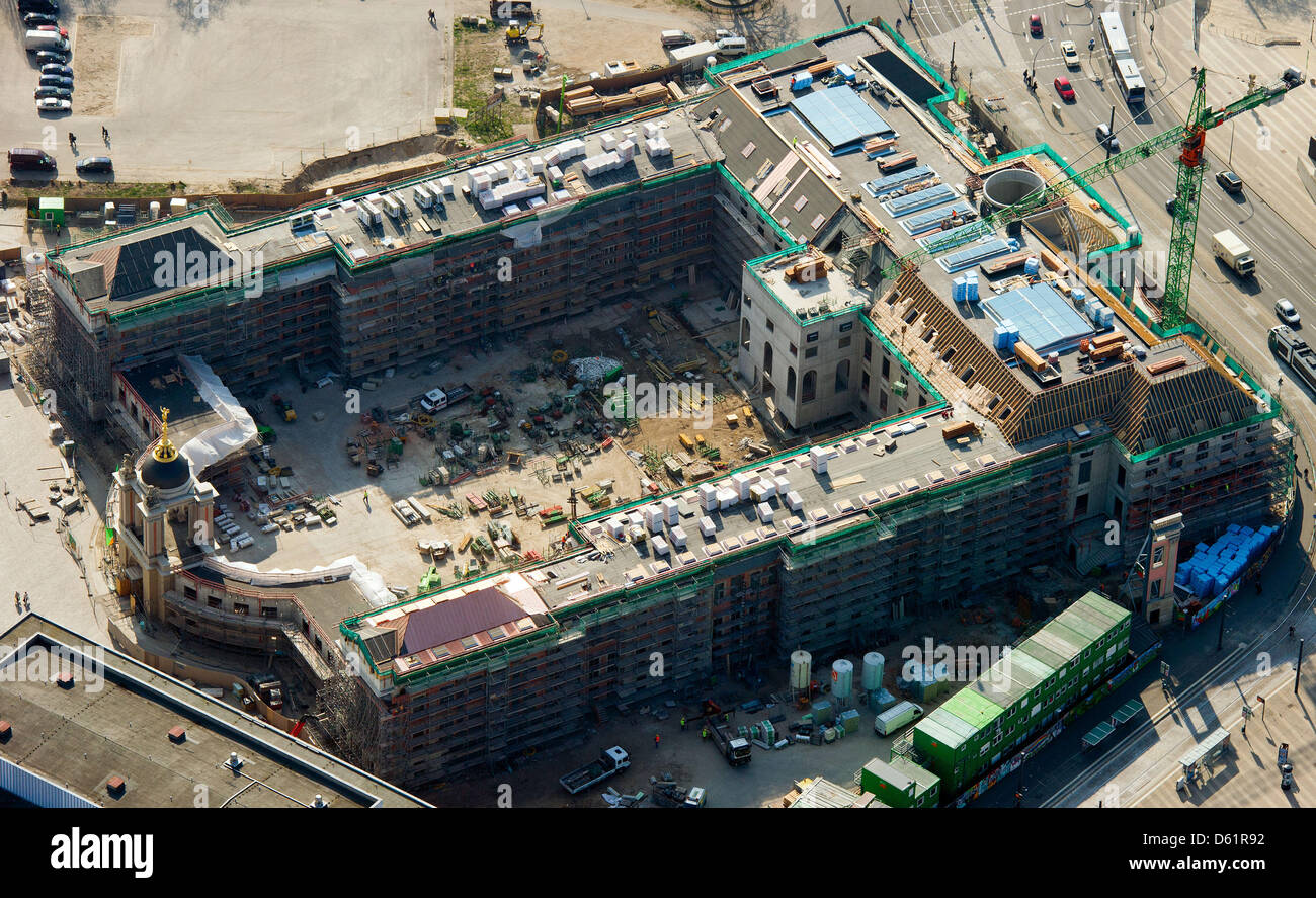 The aerial shows the construction site of the new state parliament in ...