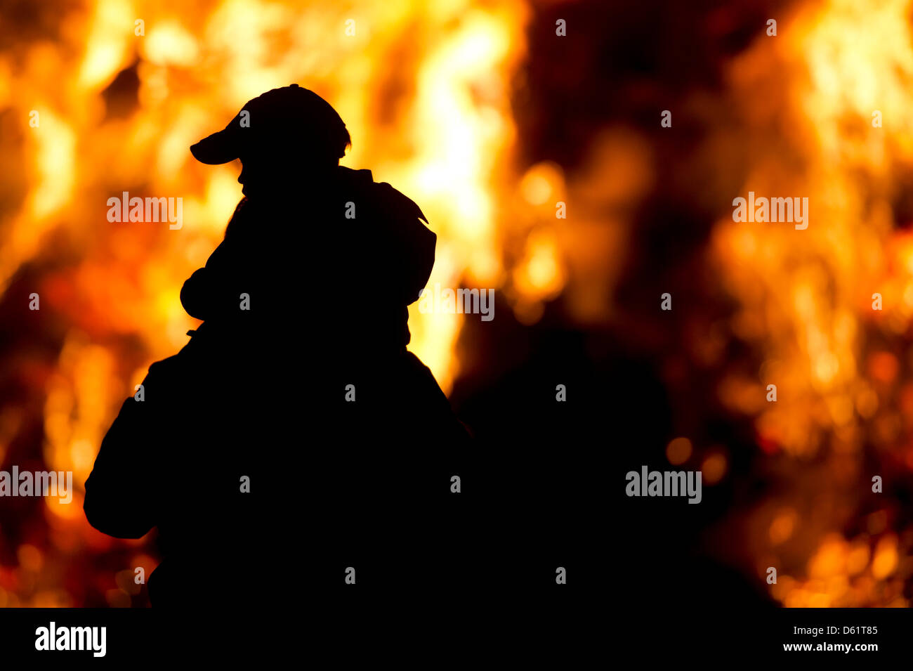 A symbolic witch is burnt in a bonfire during the Walpurgisnacht ...