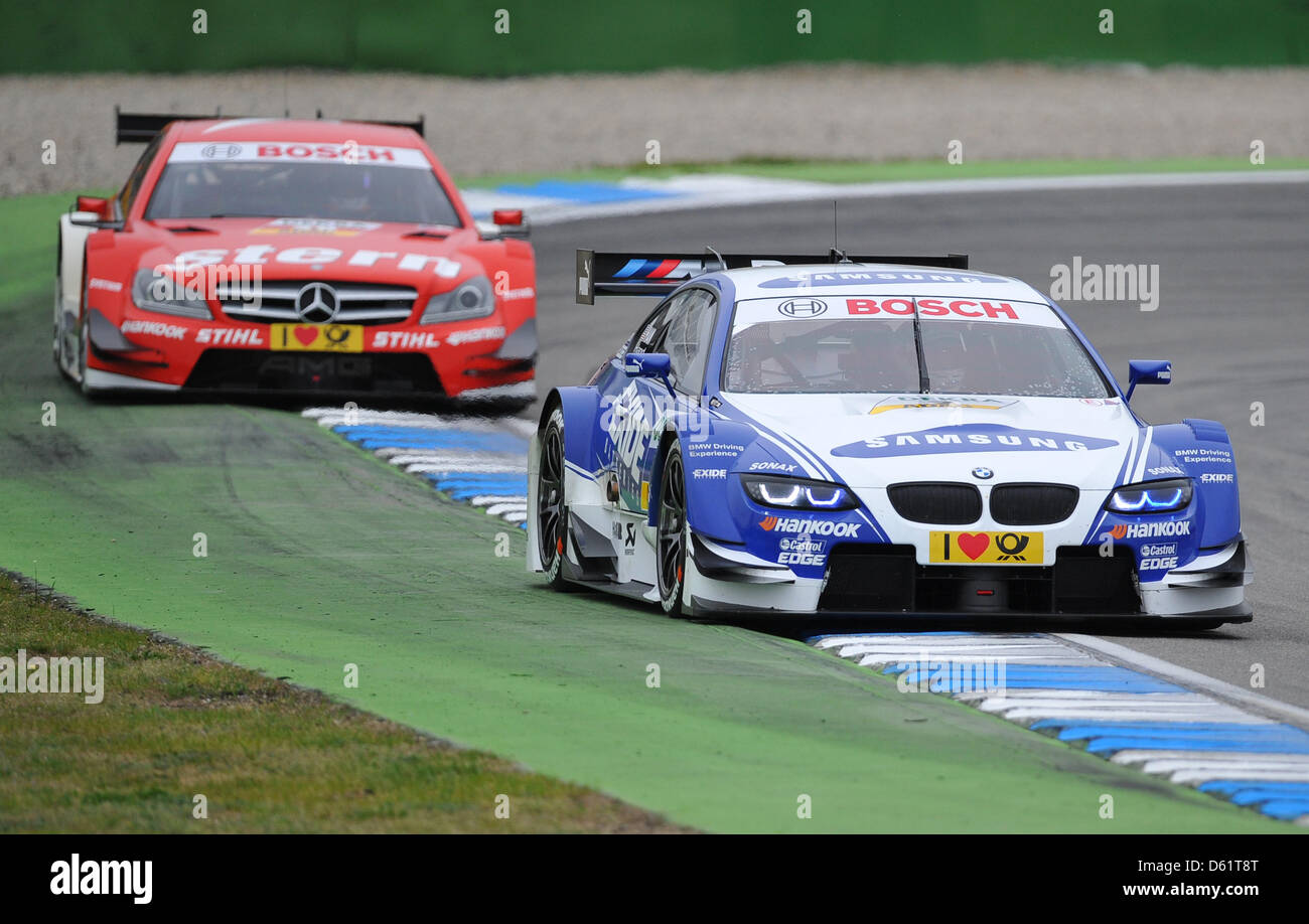 US American BMW race pilot Joey Hand (Front) and Canadian Mercedes race ...