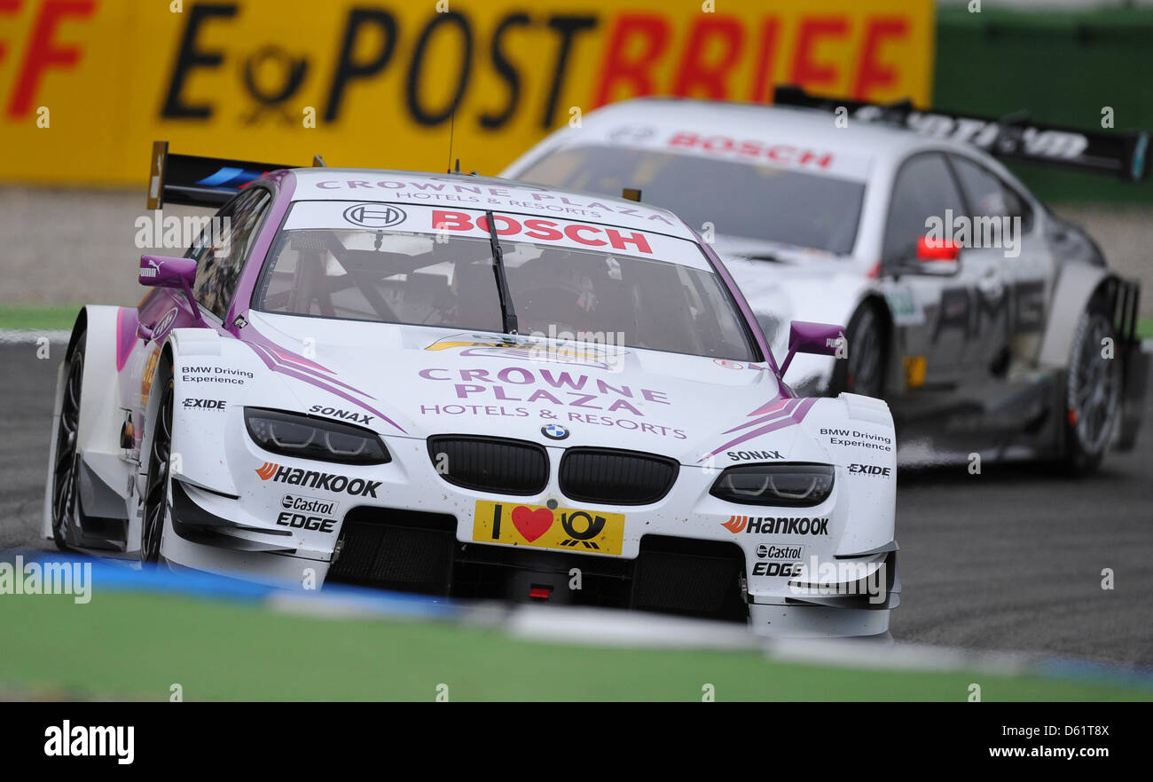British BMW race pilot Andy Priaulx (Front) and British Mercedes race ...
