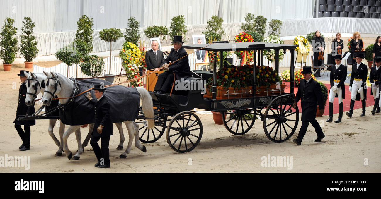 The casket of deceased German dressage coach Holger Schmezer is ...