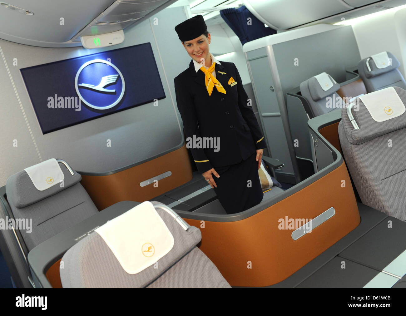 Lufthansa flight attendant Saskia Schug is pictured in the business ...
