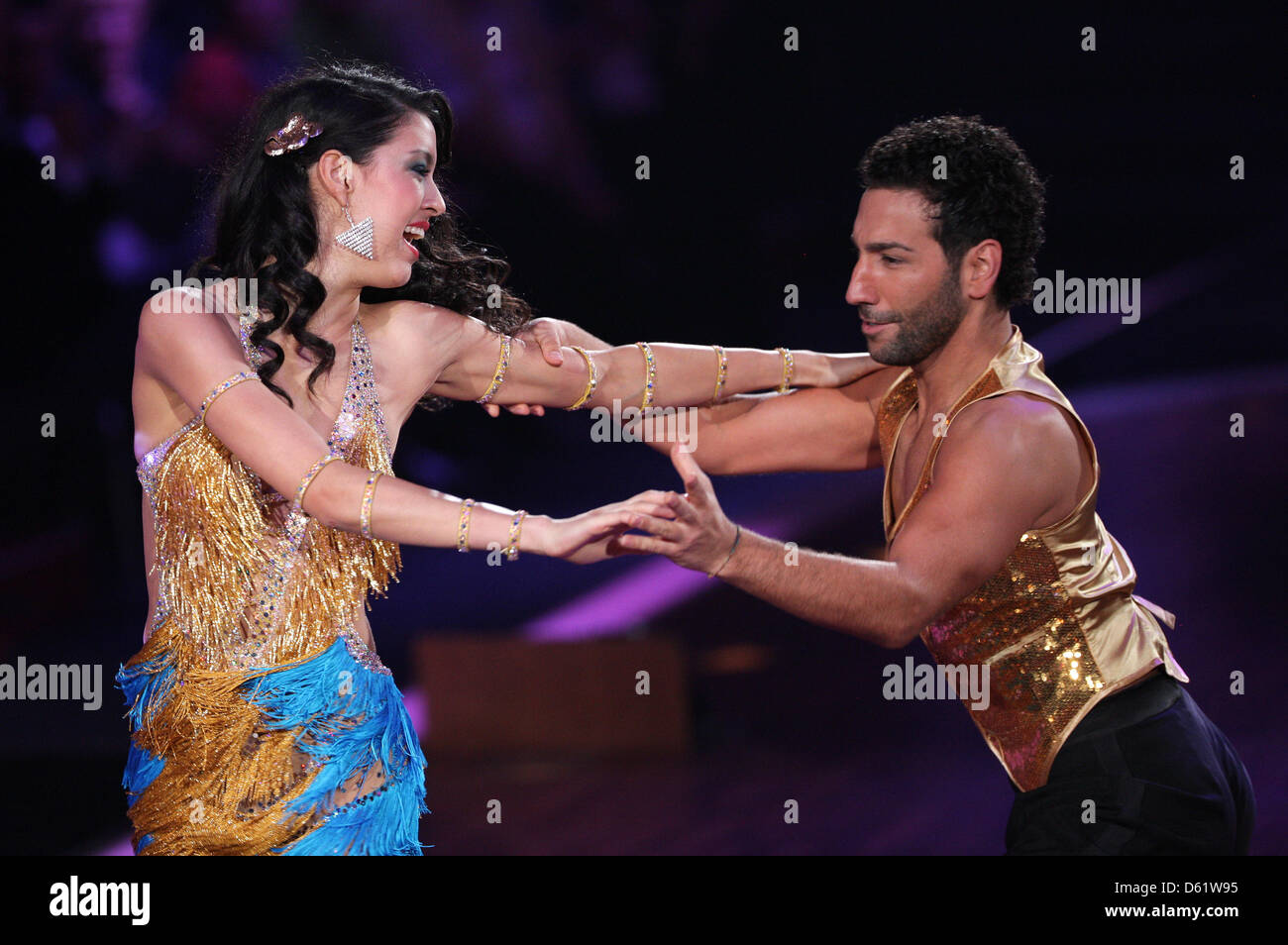 Model Rebecca Mir and dancer Massimo Sinato perform on stage during RTL ...