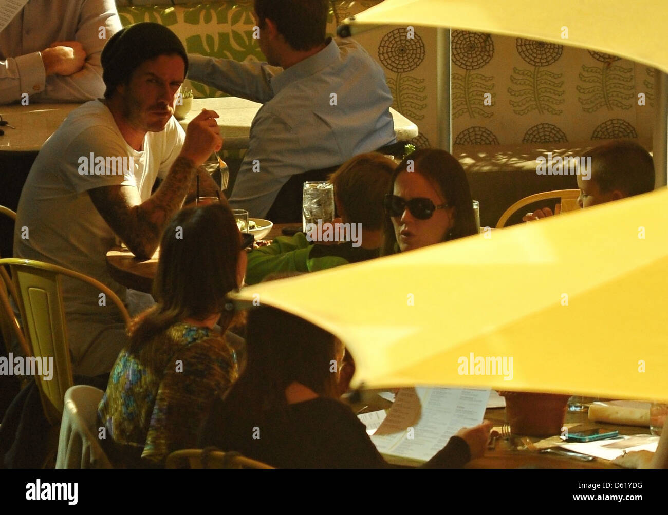 David Beckham having lunch with his two sons at True Food in Santa ...