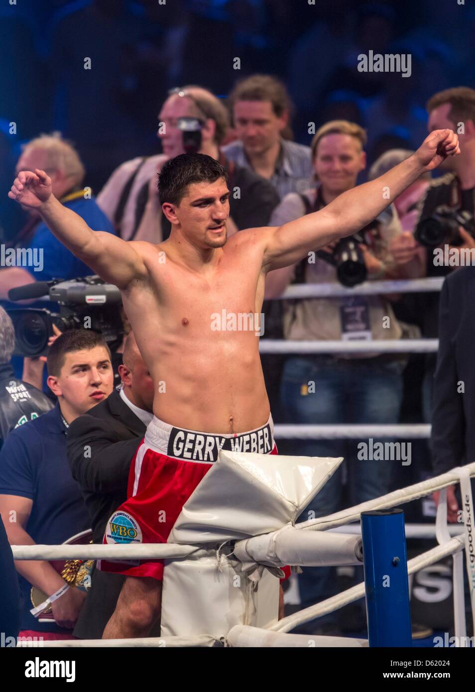 German professional boxer Marco Huck celebrates after his fight against ...