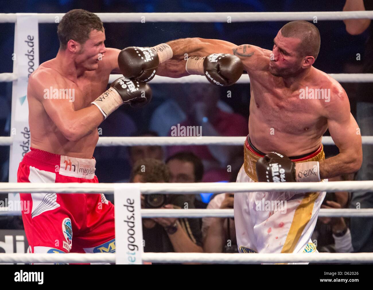 German professional boxer Robert Stieglitz (L) and Nader Hamdan from ...
