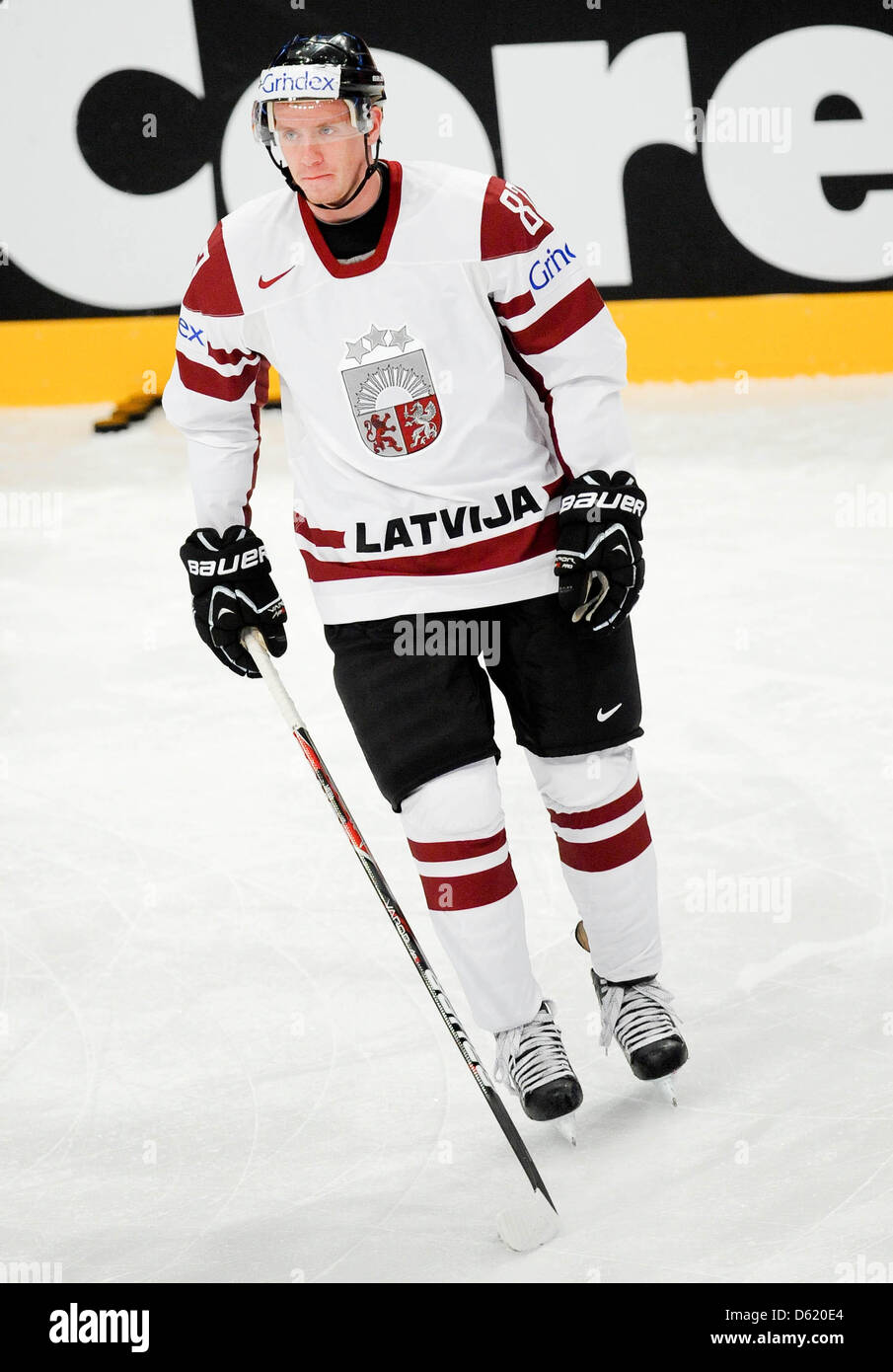 Latvia's Gints Meija in action during the Ice Hockey World ...