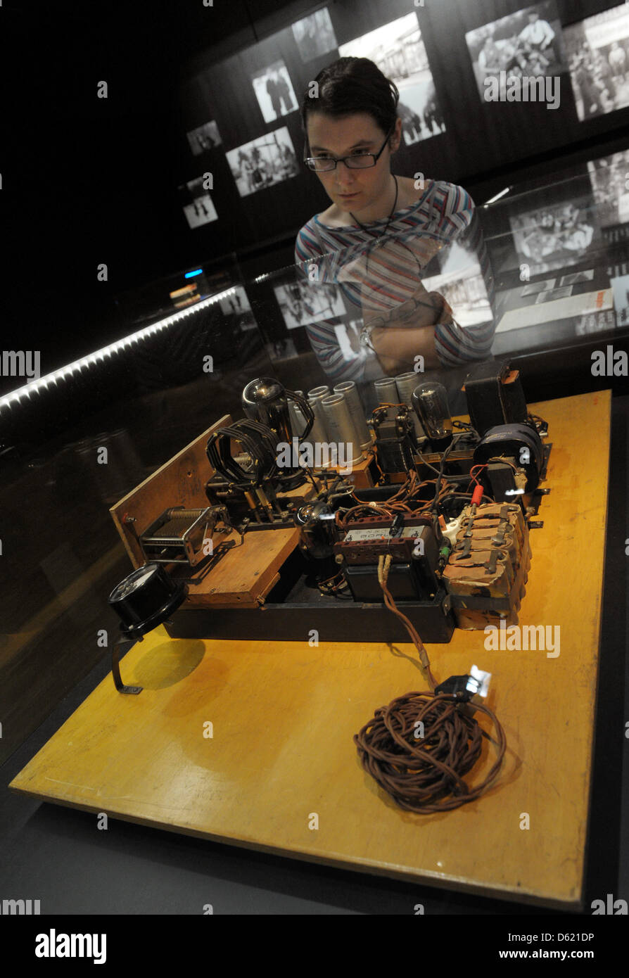 A woman views the radio transmitter which has been used secretly since ...