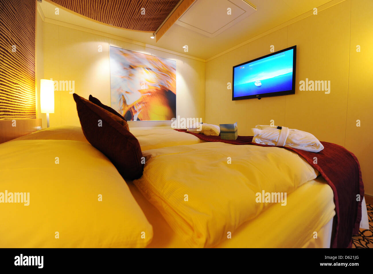 An interior cabin with a large television screenis pictured on the new ...
