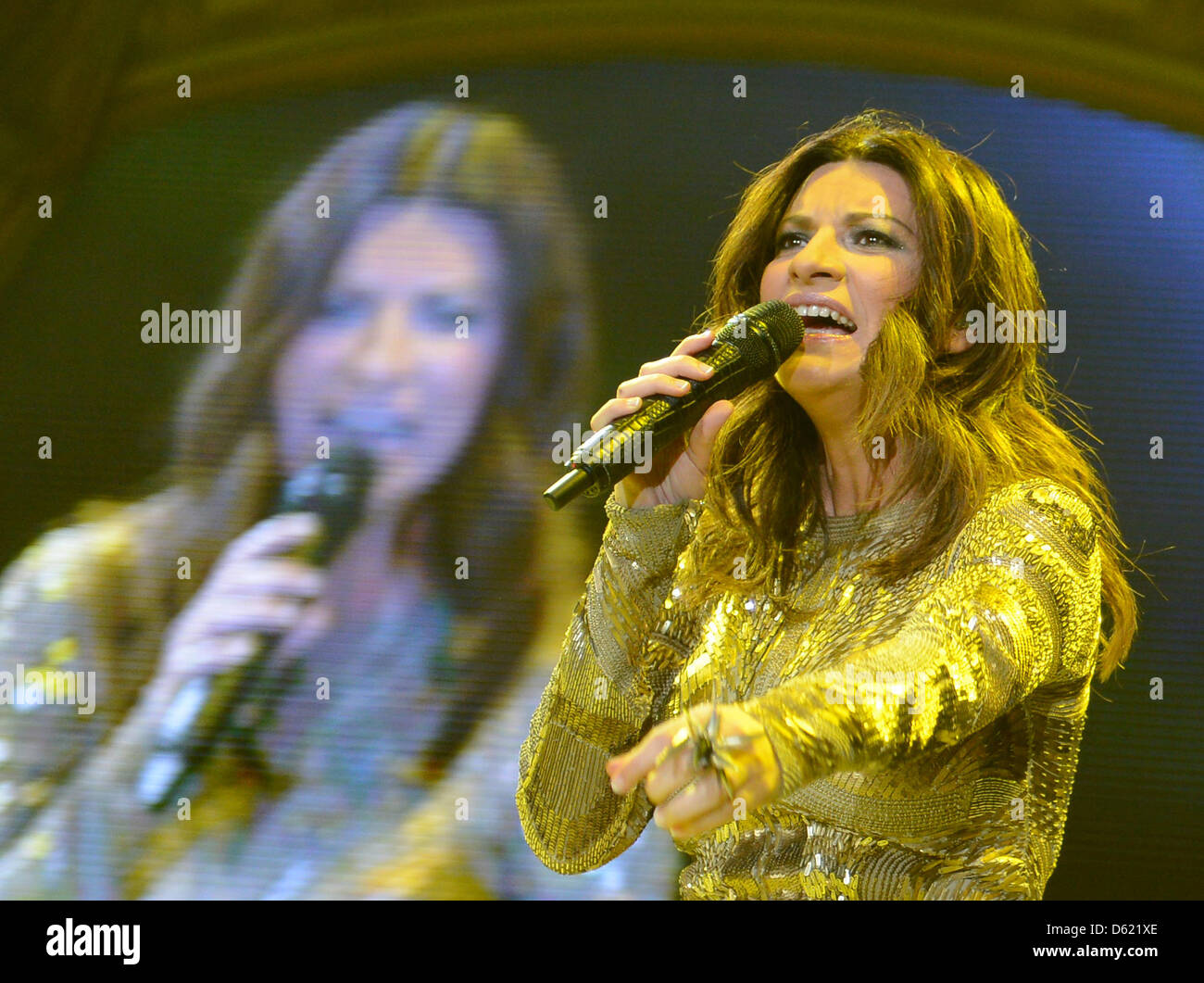 Italian pop singer Laura Pausini performs a concert at O2 World in ...
