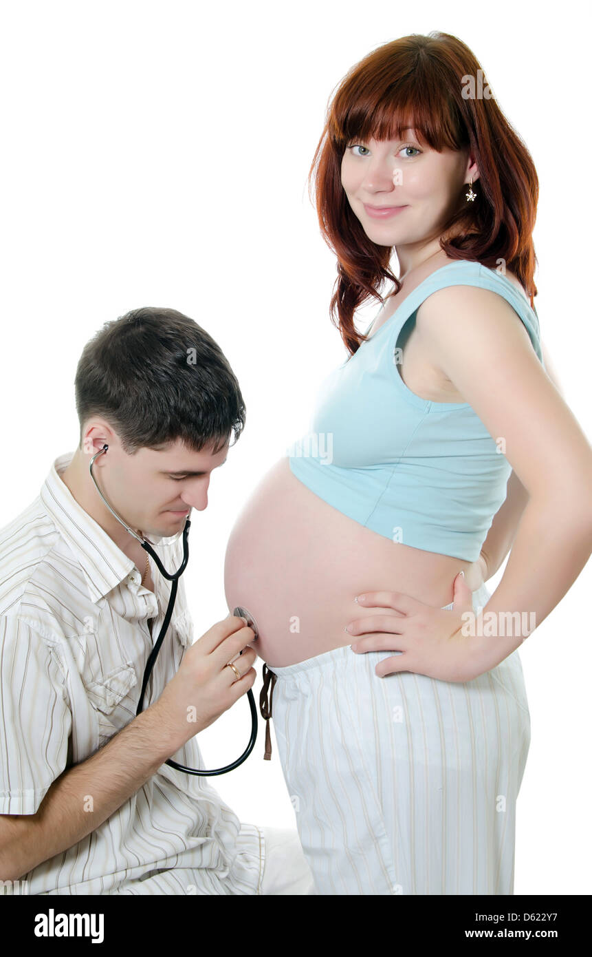 happy pregnant couple isolated on white Stock Photo - Alamy