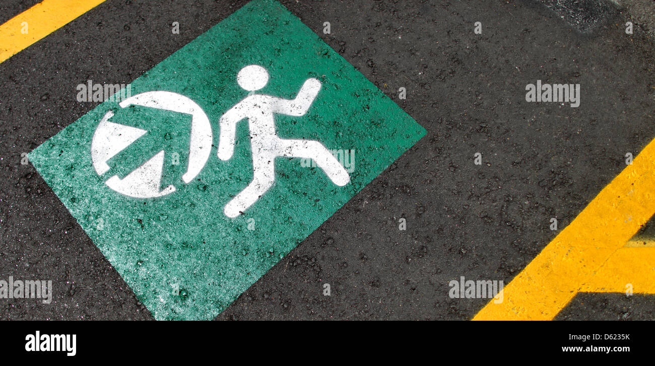A sign for an emergency exit is seen at the Circuit de Catalunya in ...