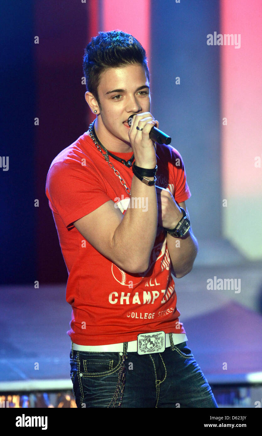 Swiss singer Luca Haenni rehearses for a performance in a television ...