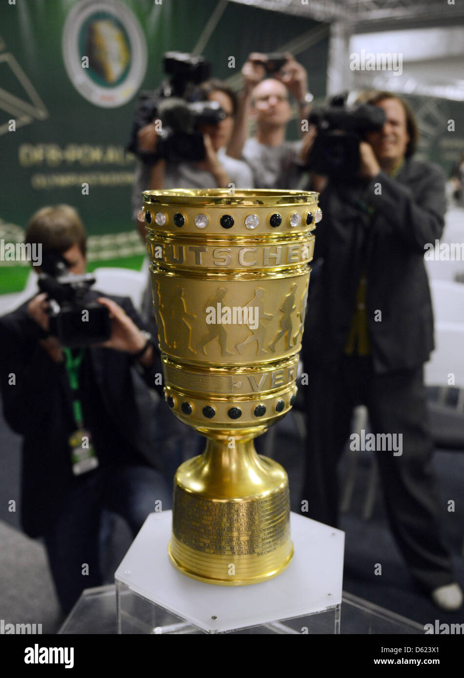 The DFB trophy sits during a press conference one day before the DFB ...