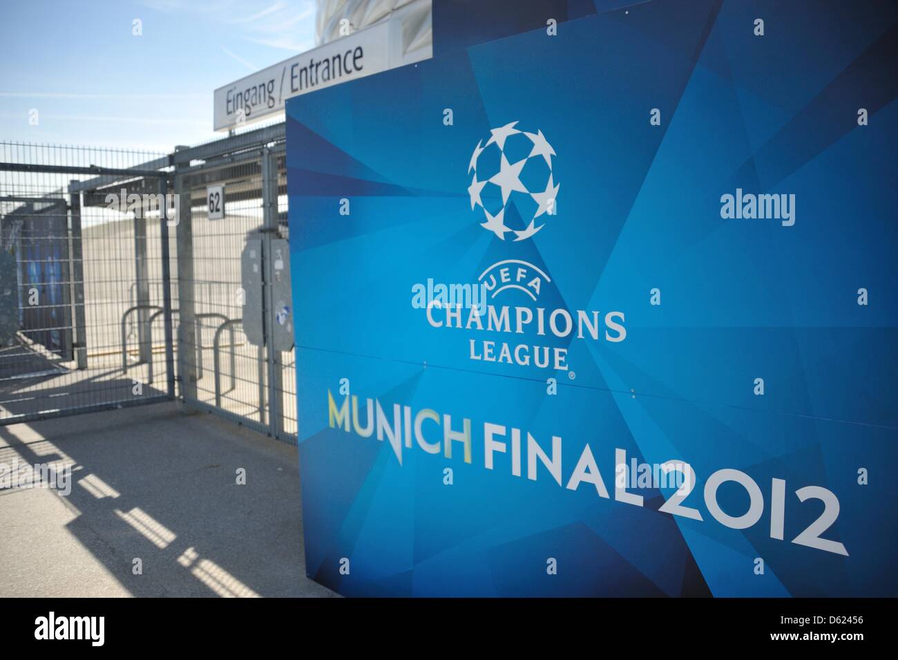 A blue sign with the writing "UEFA Champions League - Munich Final 2012 ...