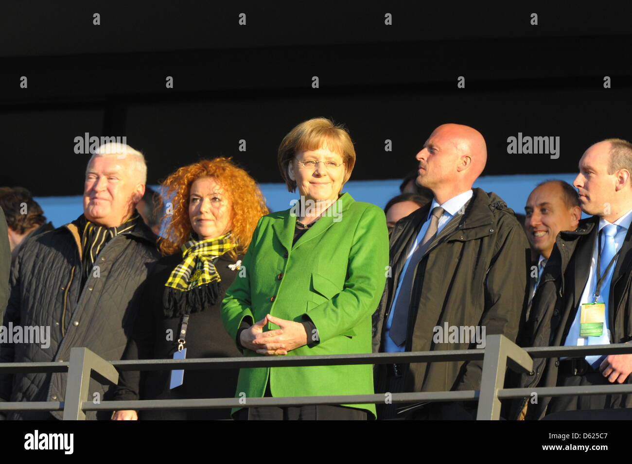 German chancelor Angela Merkel (CDU) smiles prior to the German DFB Cup ...