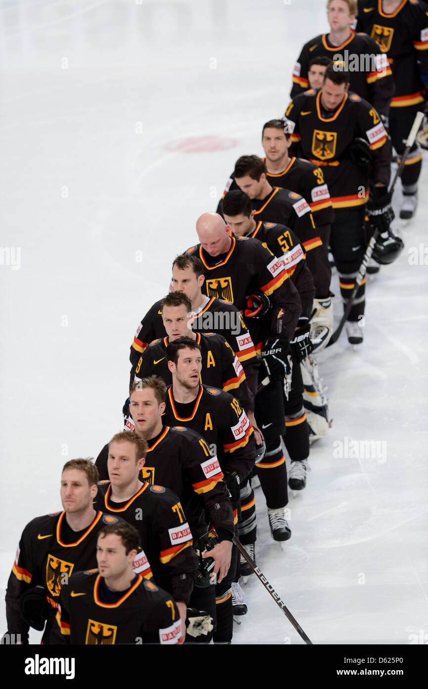 Germany's players gestures during there Ice Hockey World Championships ...