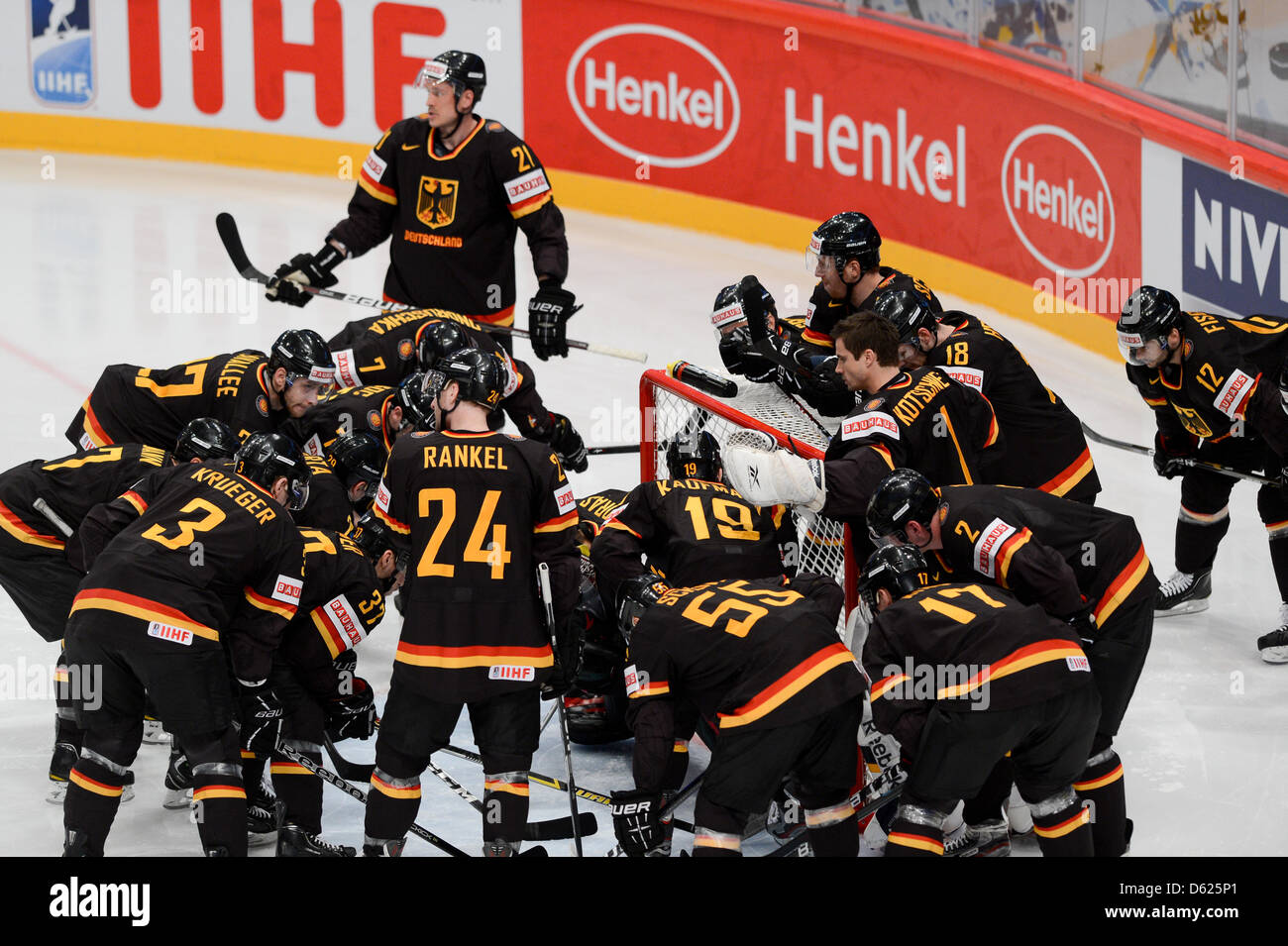 Germany's players gestures during there Ice Hockey World Championships ...