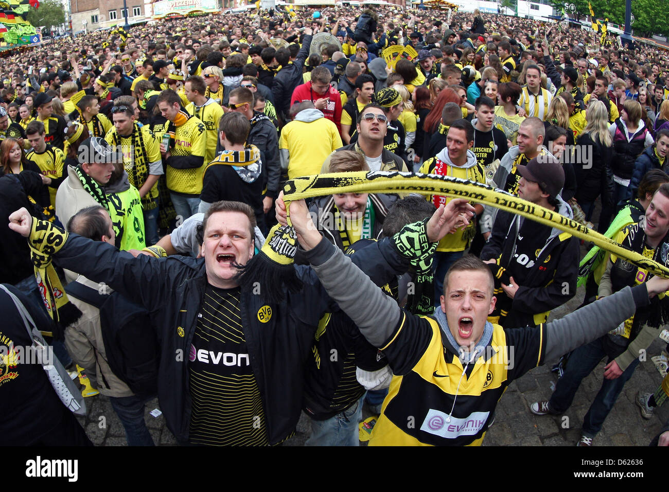 Fans of Bundesliga soccer club Borussia Dortmund watch the DFB Cup ...
