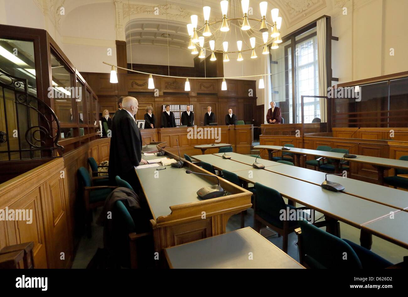 The interior of the courtroom is pictured at the Higher Regional Court ...