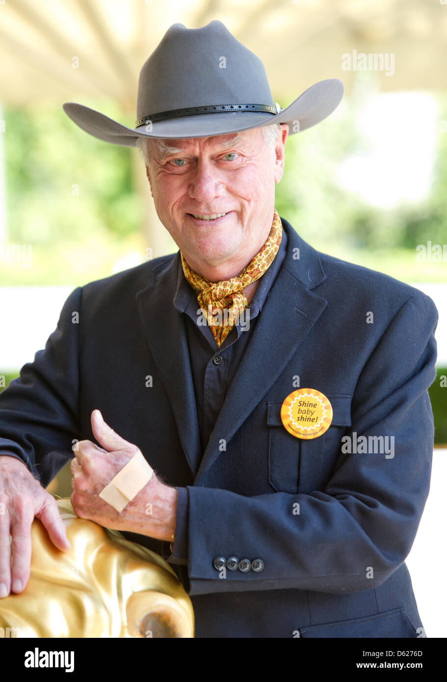 US actor Larry Hagman poses during the presentation of the solar energy ...