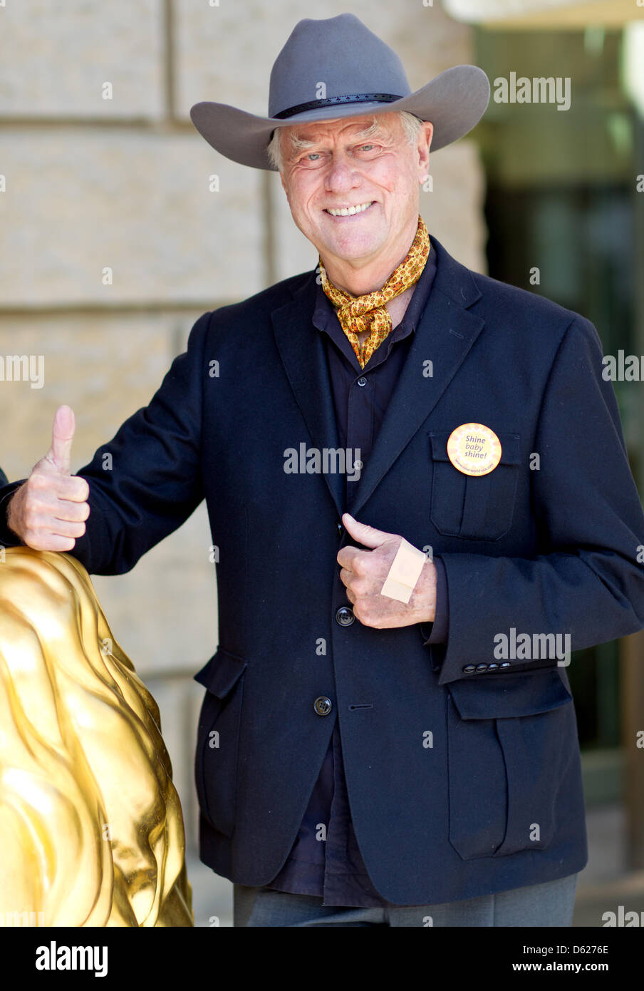 US actor Larry Hagman poses during the presentation of the solar energy ...