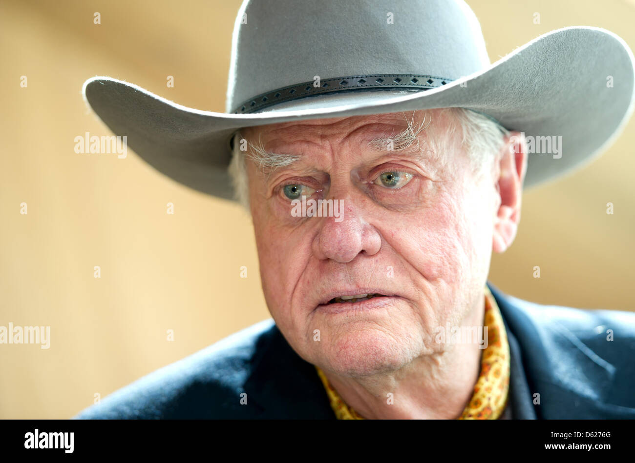 US actor Larry Hagman poses during the presentation of the solar energy ...