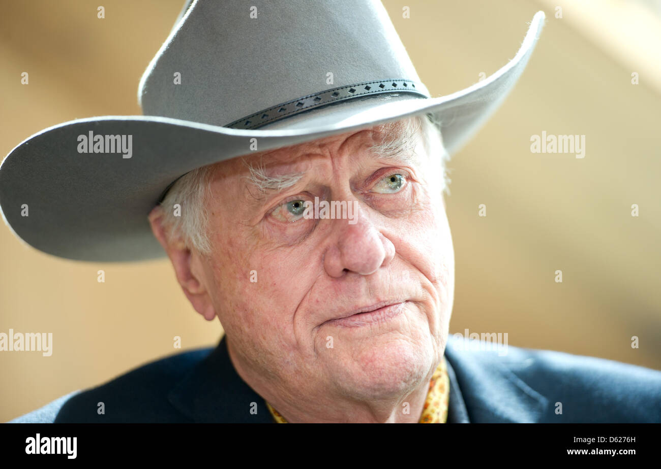 US actor Larry Hagman poses during the presentation of the solar energy ...