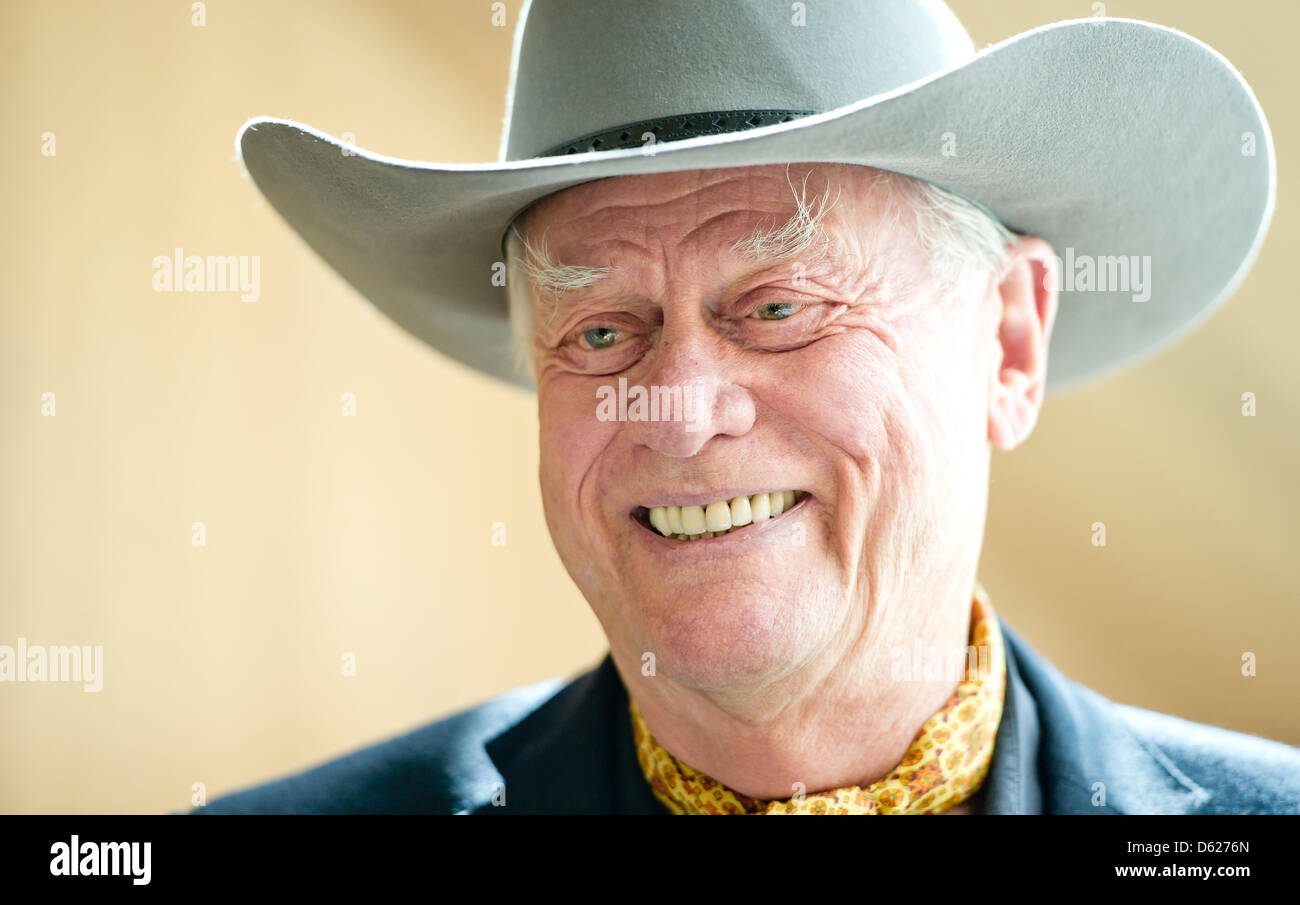 US actor Larry Hagman poses during the presentation of the solar energy ...