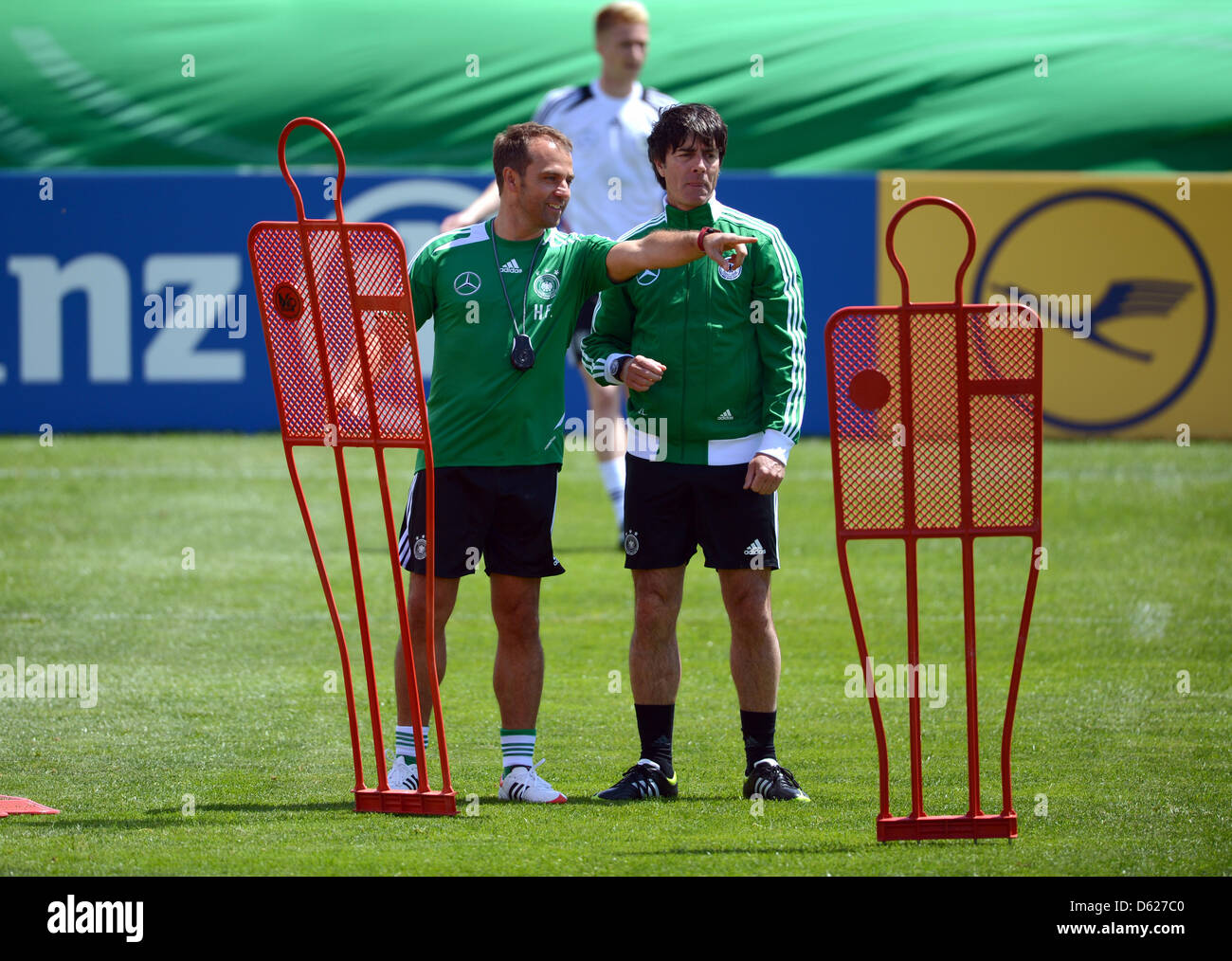 German national soccer coach Joachim Loew (R) and assistant coach Hans ...