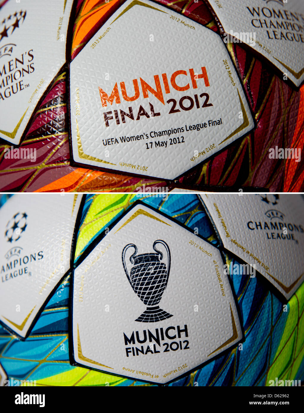 A composite image shows the logo of the Champions Leagues (Women above ...