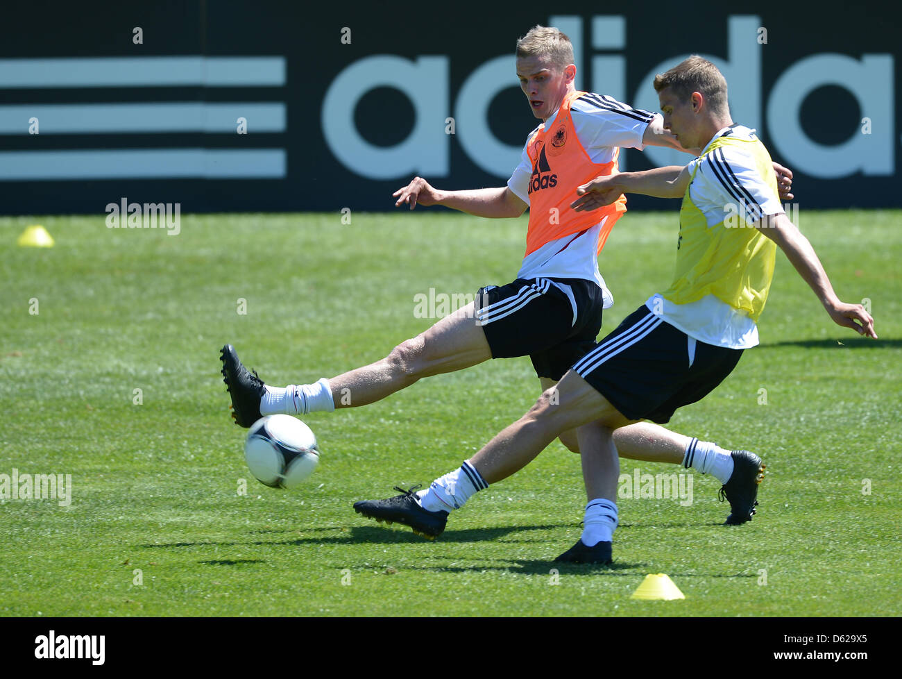 German national Lars Bender (R) and Sven Bender during practice at ...