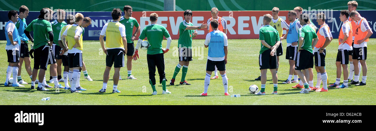 German national soccer coach Joachim Loew (C) instructs his players ...