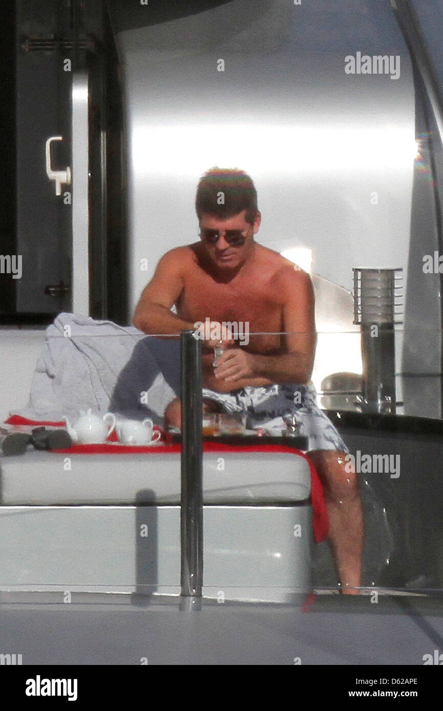 Simon Cowell relaxing on his yacht on Saint Barthelemy Island St Barts ...