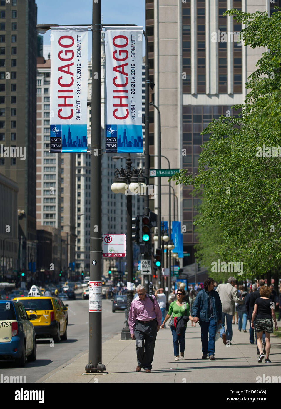 Banners announce the upcoming NATO summit in Chicago, USA, 17 May 2012 ...