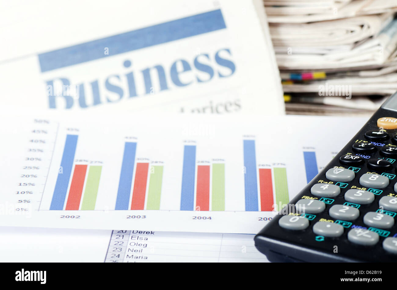 Business the newspaper with chart Stock Photo - Alamy