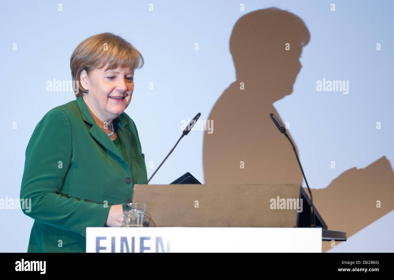 German Chancellor Angela Merkel speaks at Rosengarten Congress Center ...