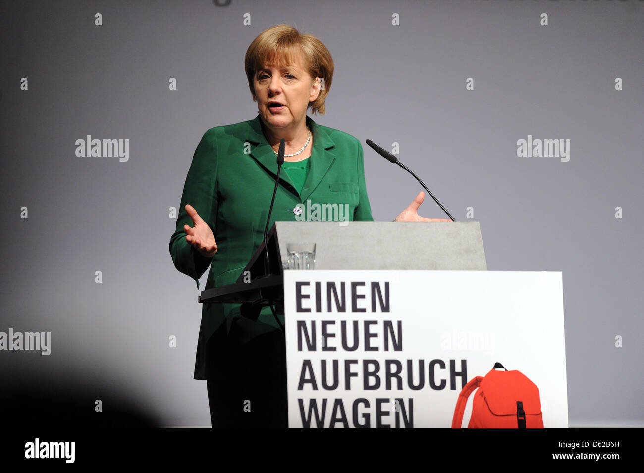 German Chancellor Angela Merkel speaks at Rosengarten Congress Center ...