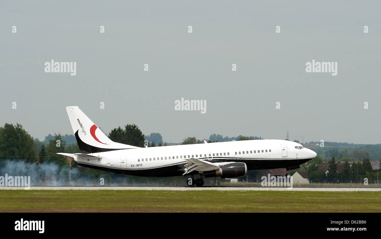 MUNICH, GERMANY - MAY 18: The plane is seen as the Chelsea team arrive ...