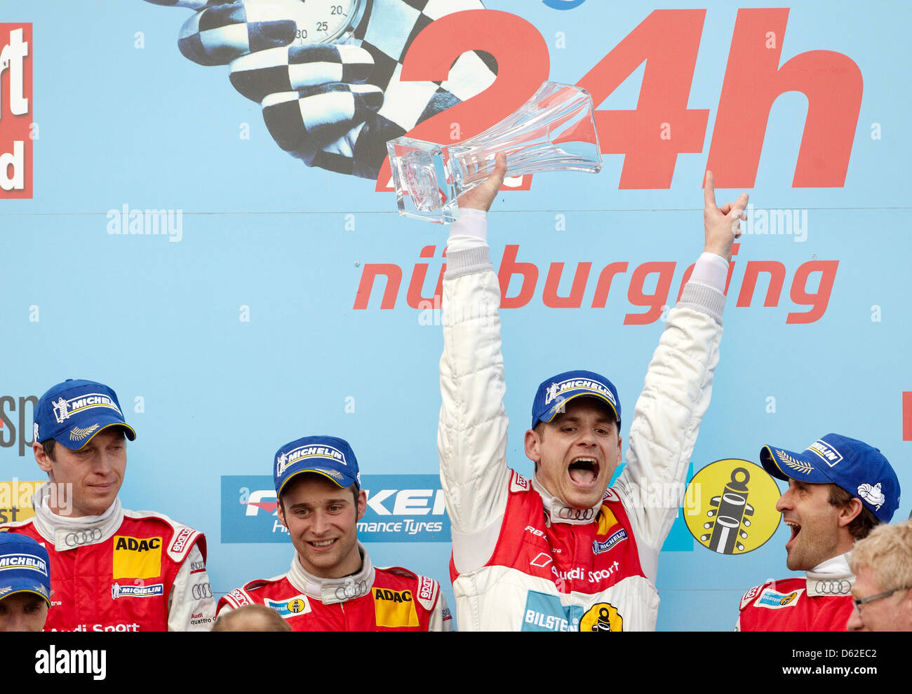 Audi R8 LMS Ultra pilots Frank Stippler (L-R), Christopher Haase, Marc ...