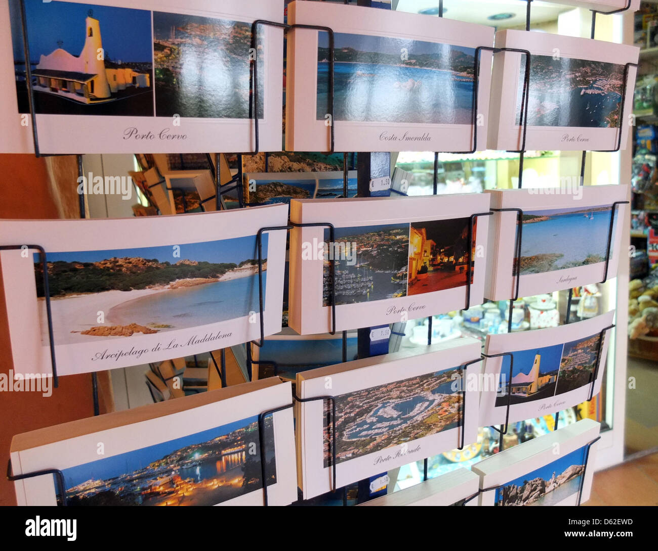 Post cards are sold in a store at the promenade of Porto Cervo on the ...